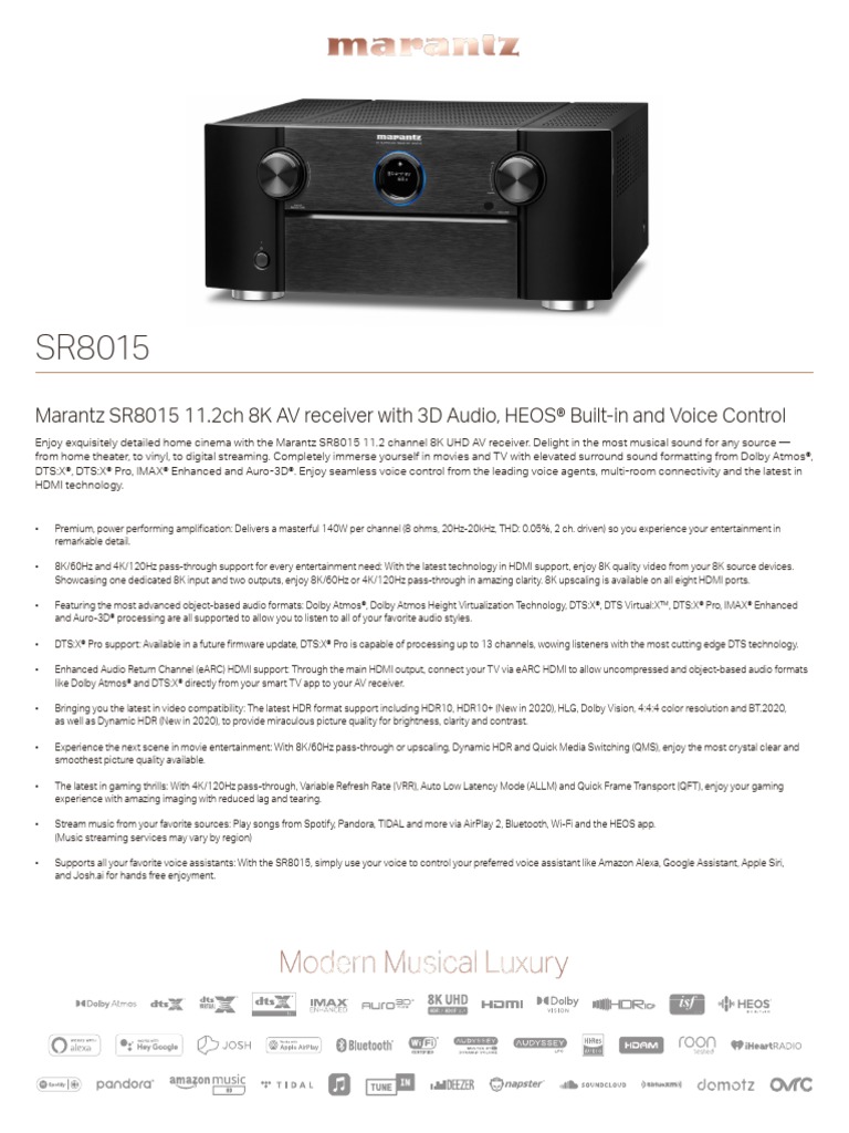 Marantz SR8015 11.2ch 8K AV Receiver With 3D Audio, HEOS® Built-In and Voice Control | PDF ...