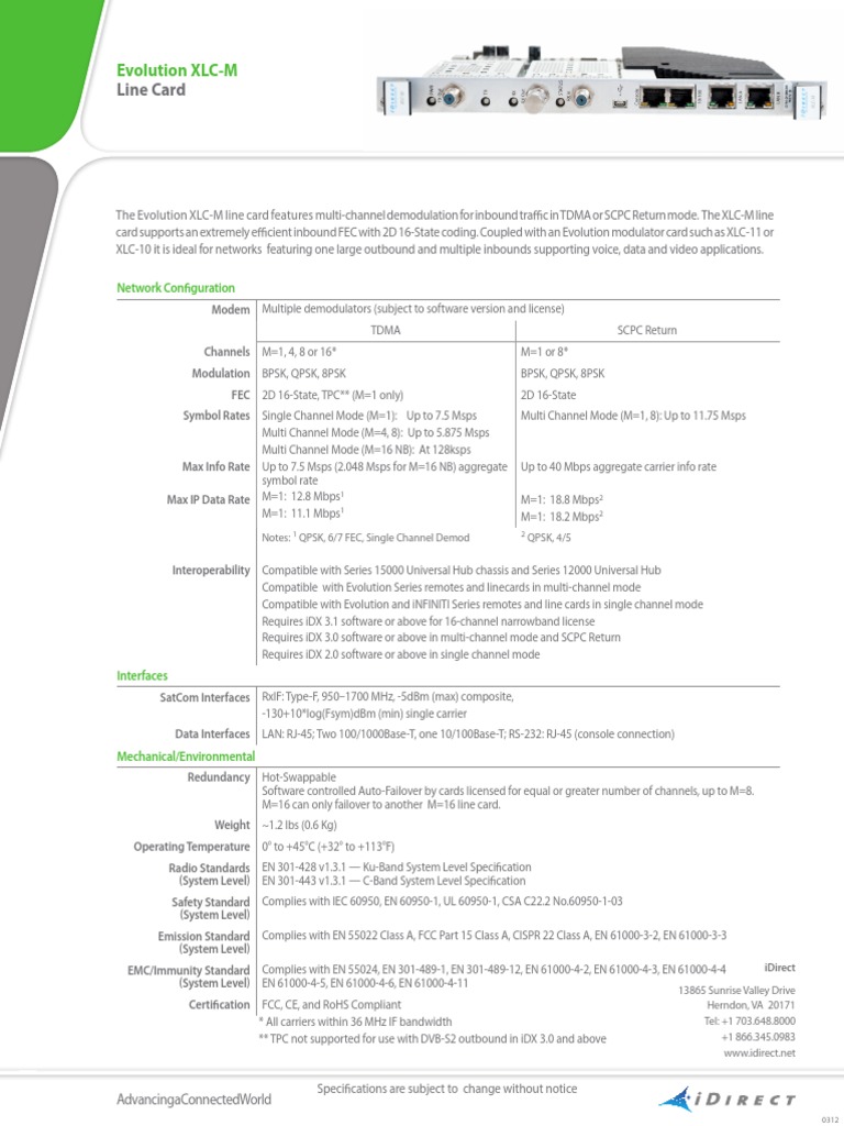 Idirect Evolution XLC M Data Sheet | PDF | Radio Technology | Computing
