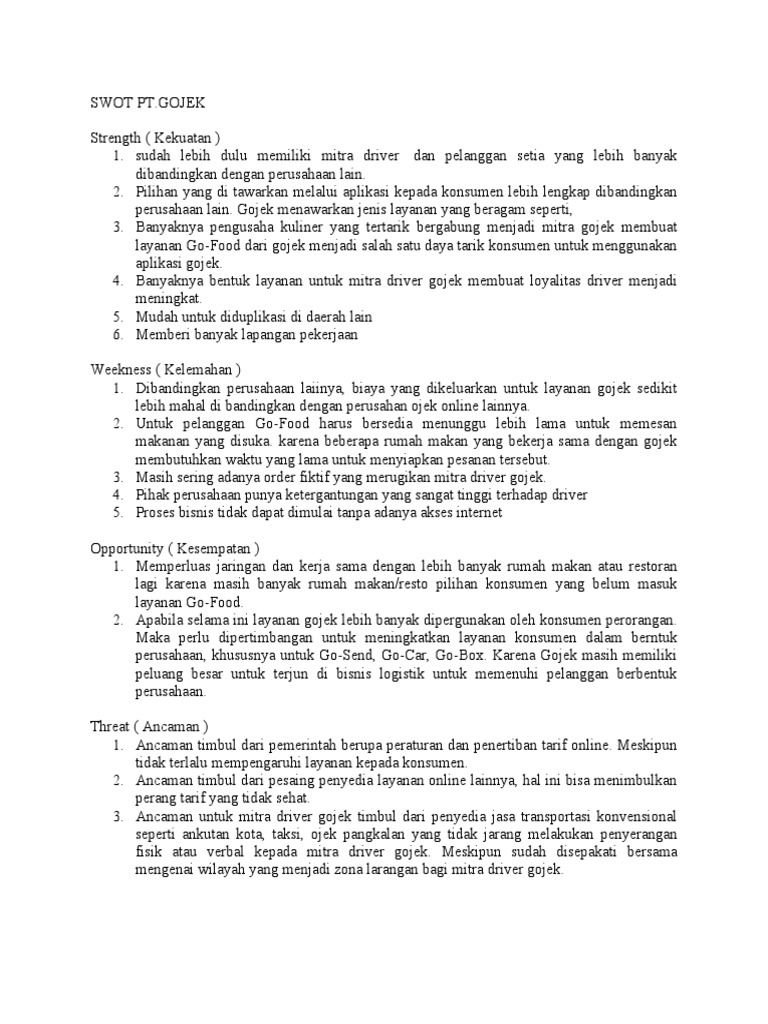 SWOT PT Gojek | PDF