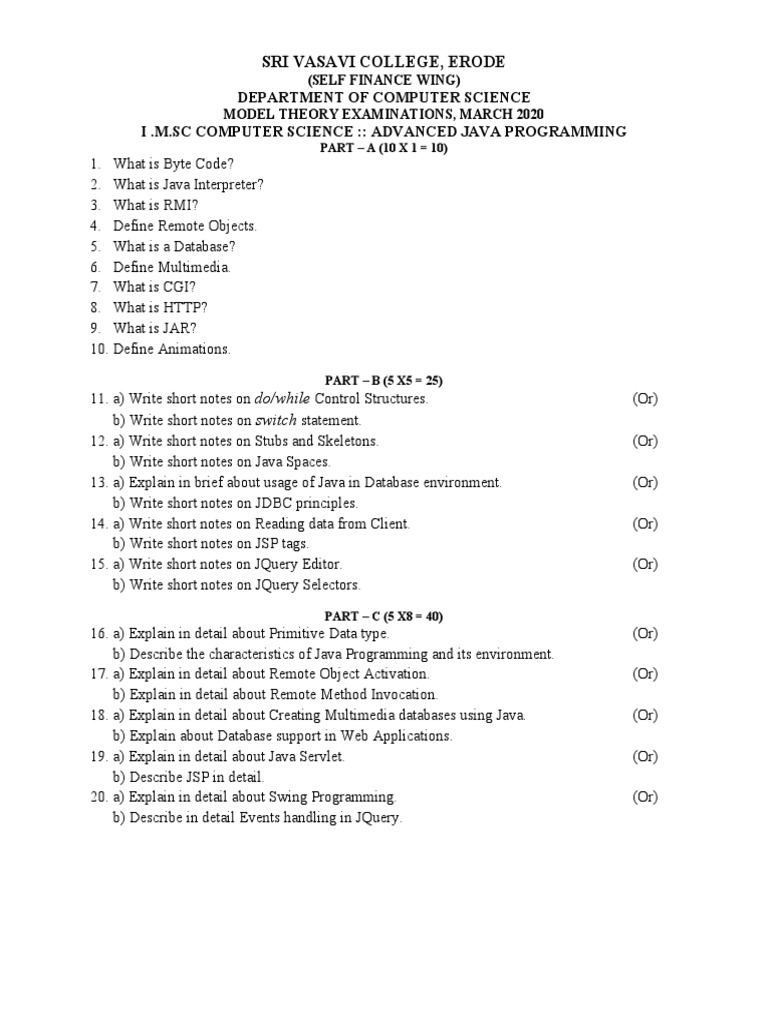 Department of Computer Science I .M.SC Computer Science:: Advanced Java ...