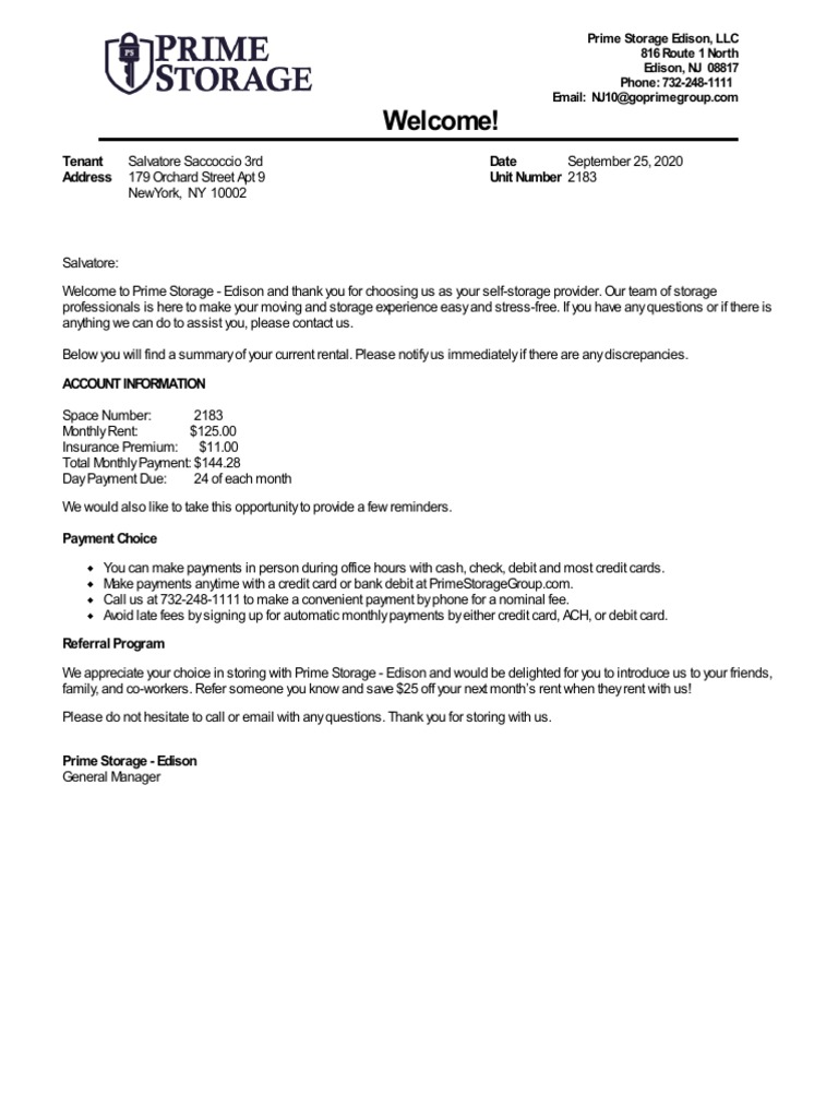 Welcome!: Tenant Address Date Unit Number 2183 | PDF