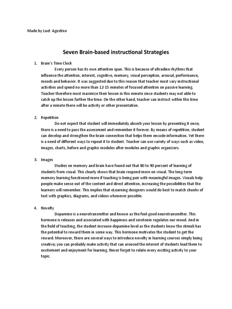 Seven Brain-Based Instructional Strategies | PDF | Memory | Learning