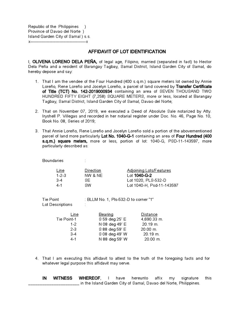 Lot Identification | PDF | Affidavit | Government Information