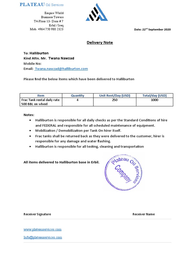 Delivery Note: To: Kind Attn. MR | PDF | Business