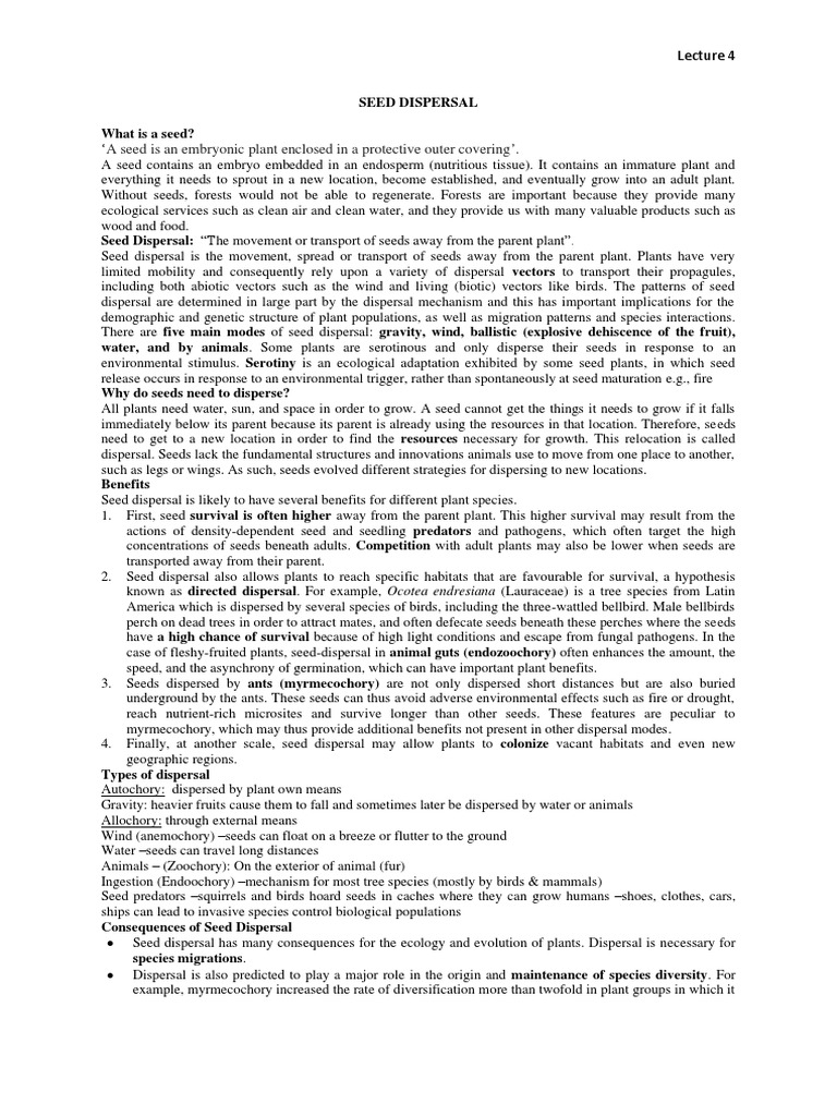 Seed Dispersal | PDF | Organisms | Plants
