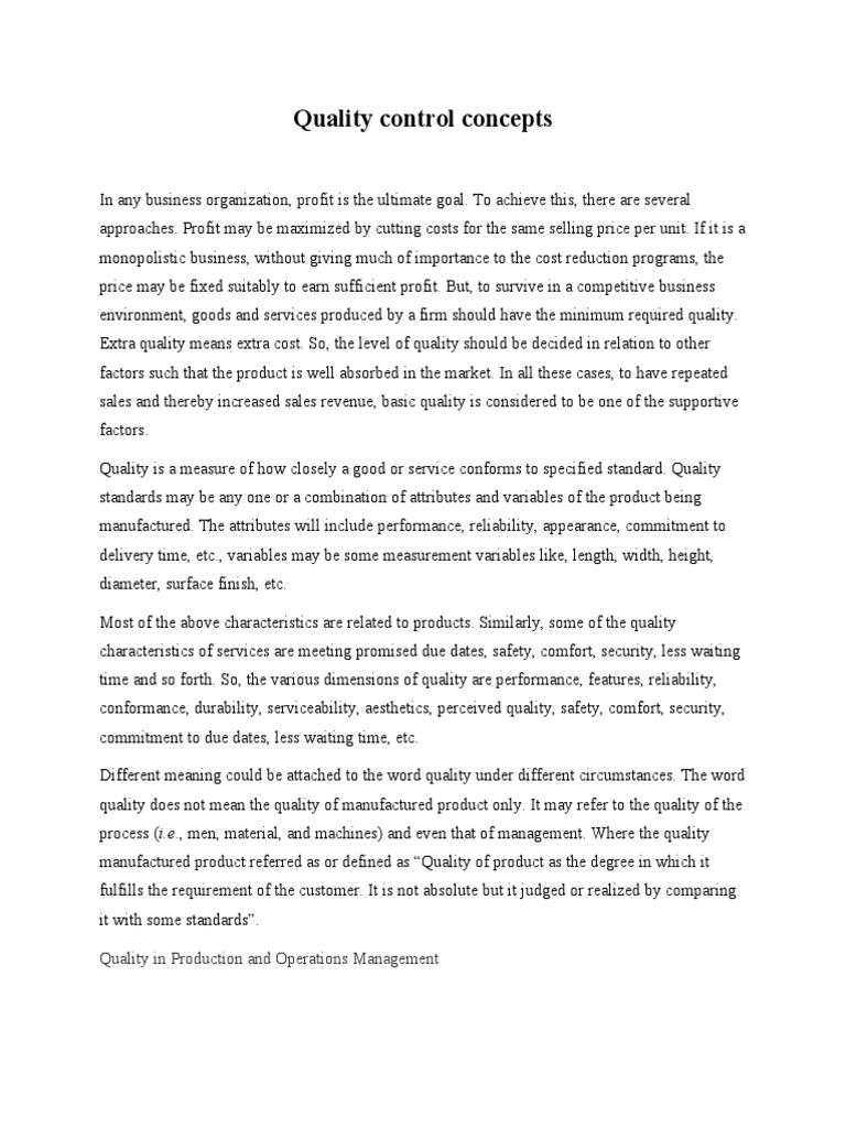 Quality Control Concepts | PDF | Quality (Business) | Sampling (Statistics)