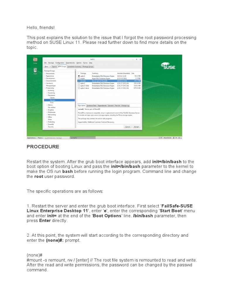 Forgot root password SUSE Linux 11 | PDF | Superuser | Booting