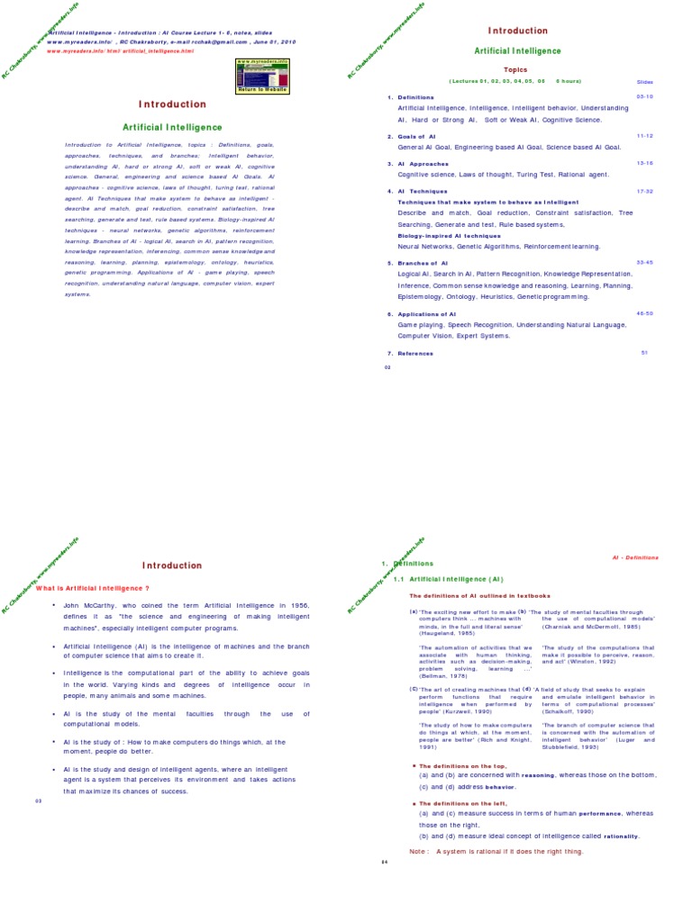 Artificial Intelligence: Artificial Intelligence - Introduction: AI ...
