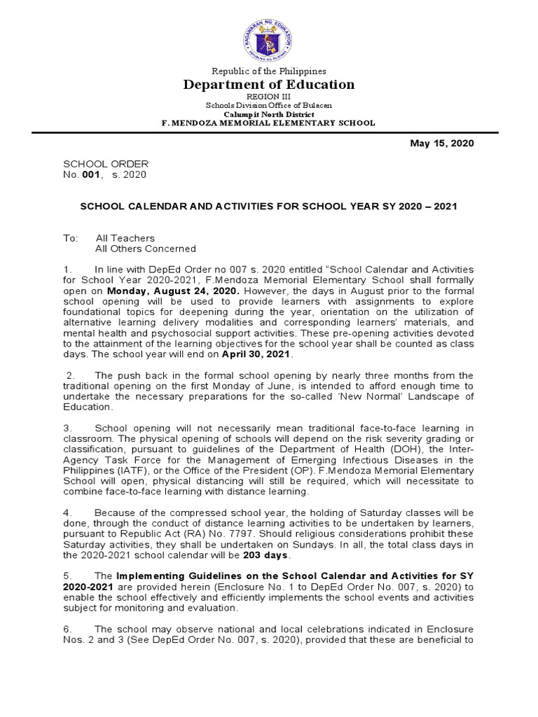 S0 - 001-School-Calendar-and-Activities-for-School-Year-2020-2021 | PDF ...