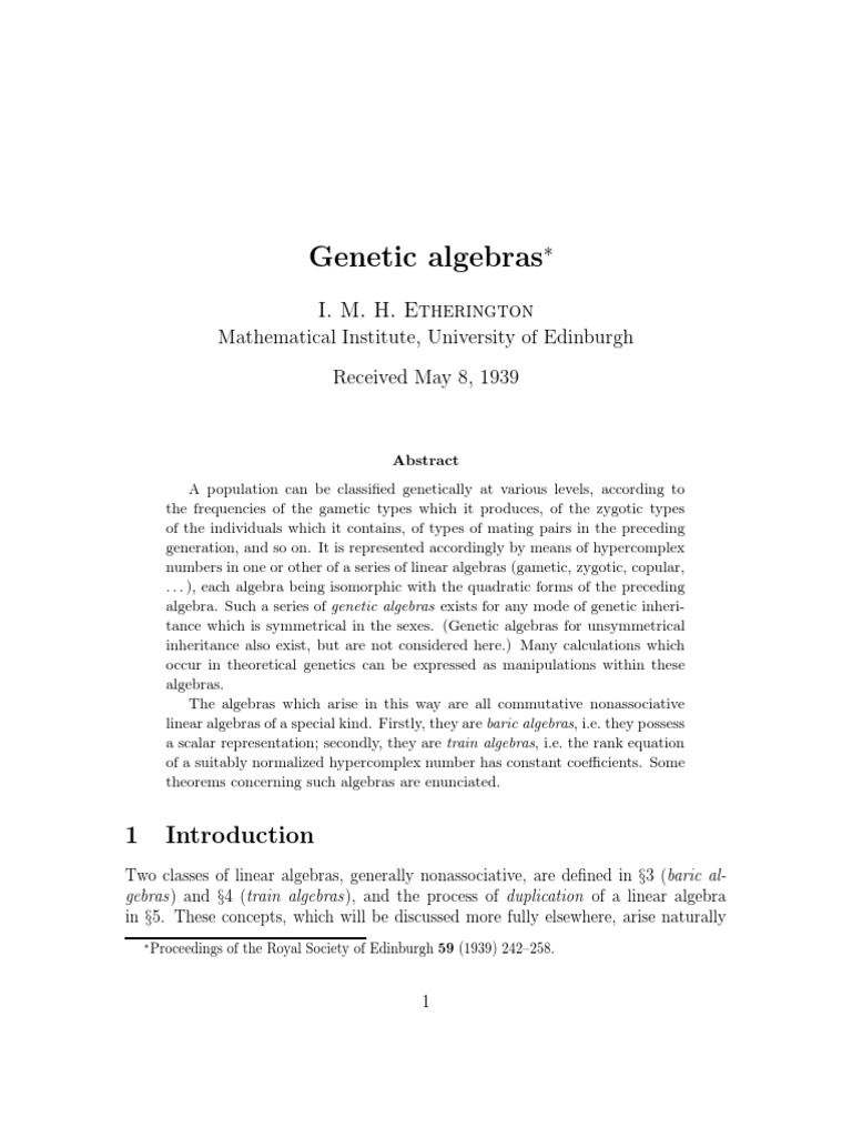 Genetic Algebras Explained | PDF | Recurrence Relation | Linear Algebra