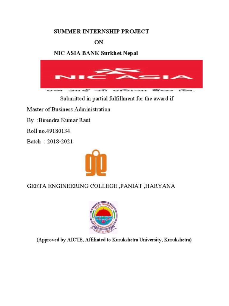 NIC Asia Bank Internship Report | PDF | Cheque | Online Banking