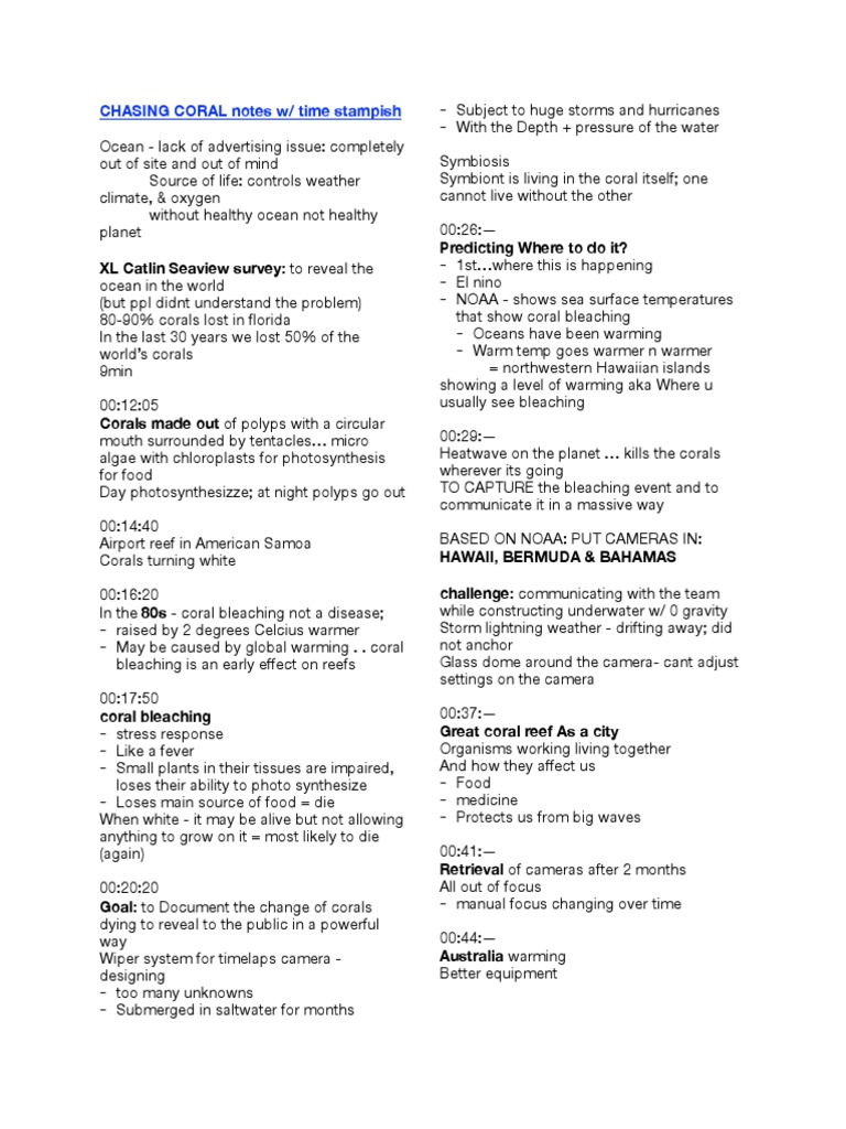 CHASING CORAL Notes W/ Time Stampish | PDF | Coral Reef | Global Warming