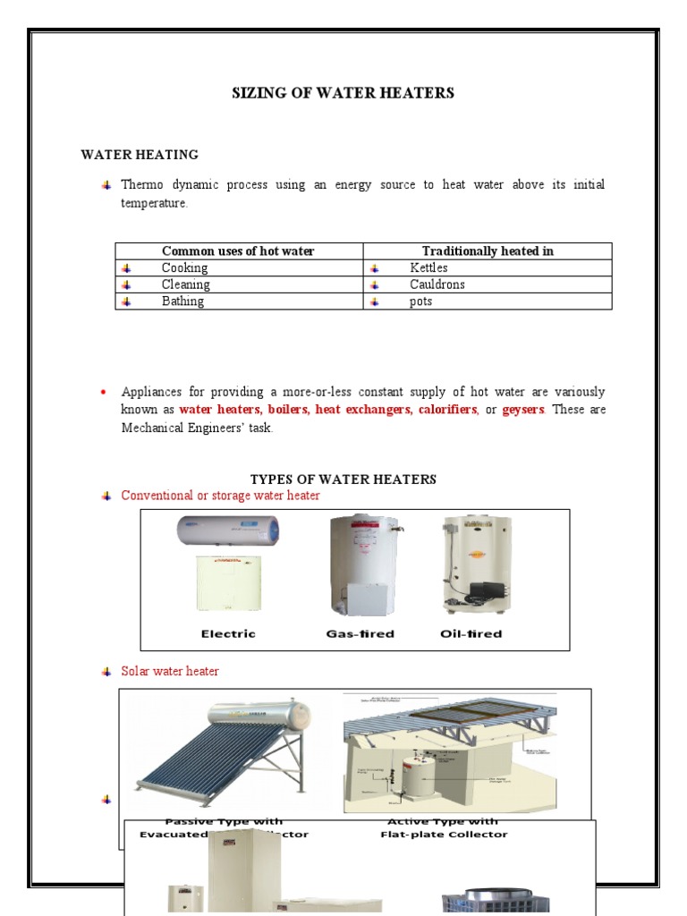 Water Heater Sizing Guide | PDF | Water Heating | Temperature
