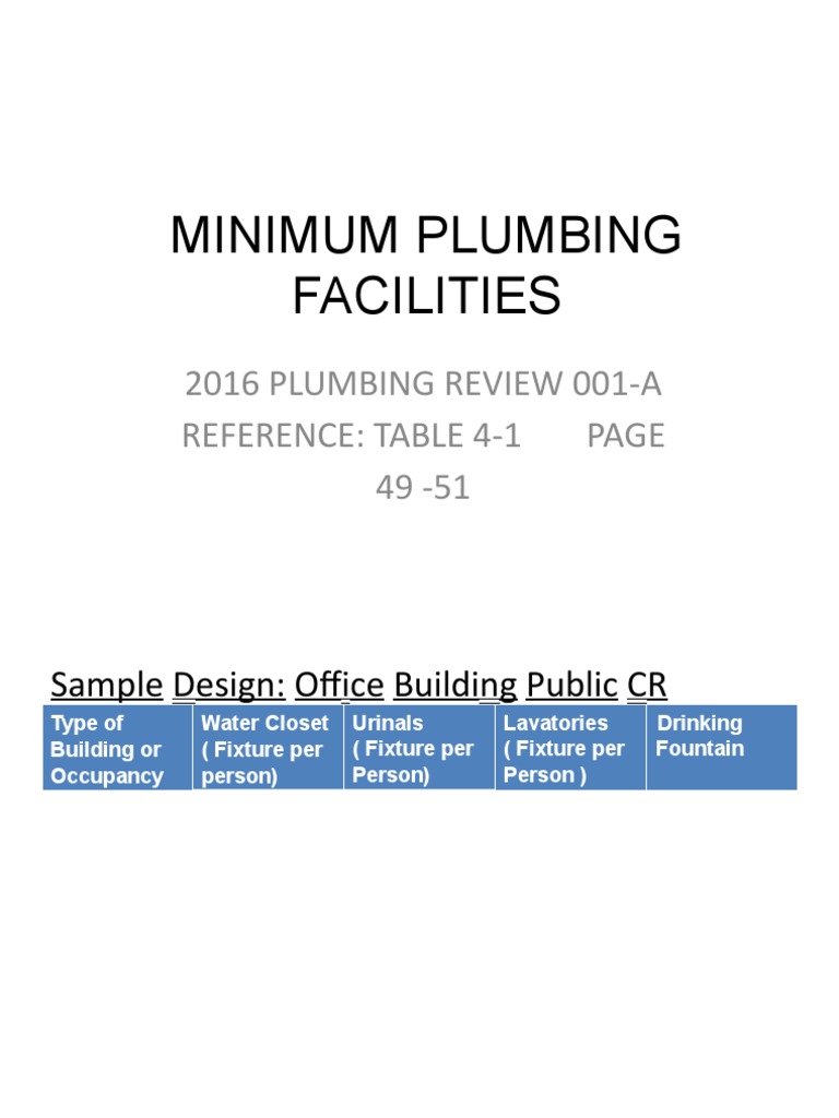Minimum Plumbing Facilities: 2016 Plumbing Review 001-A Reference: Table 4-1 49 - 51 | PDF ...