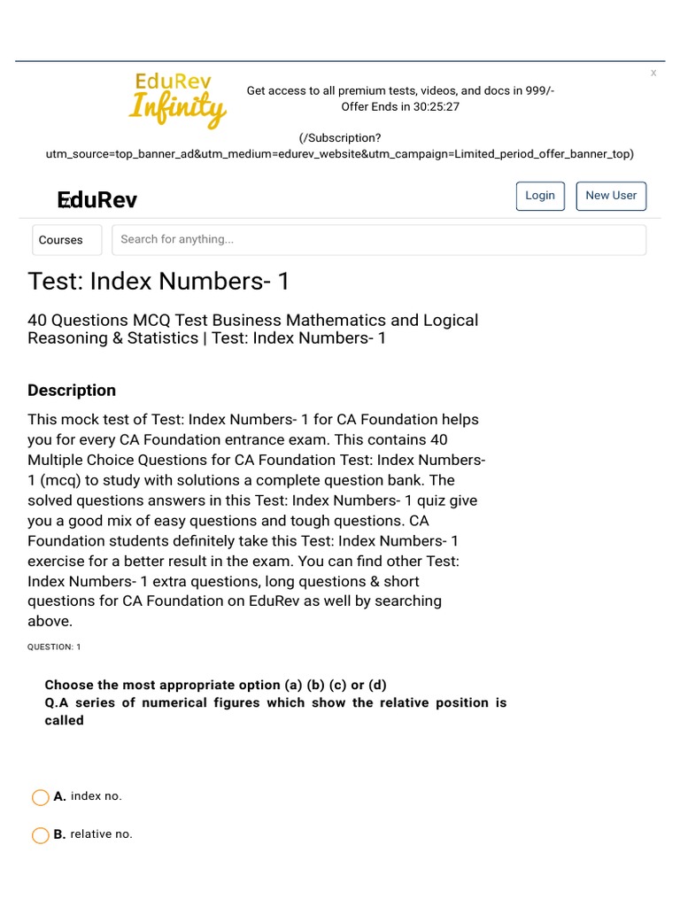 Index Numbers MCQ Test | PDF | Price Indices | Multiple Choice