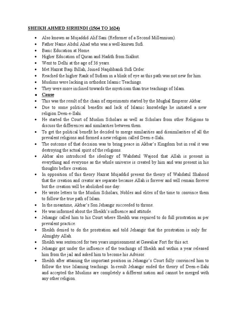 Sheikh Ahmed Sirhindi | PDF | Sufism | Islamic Branches