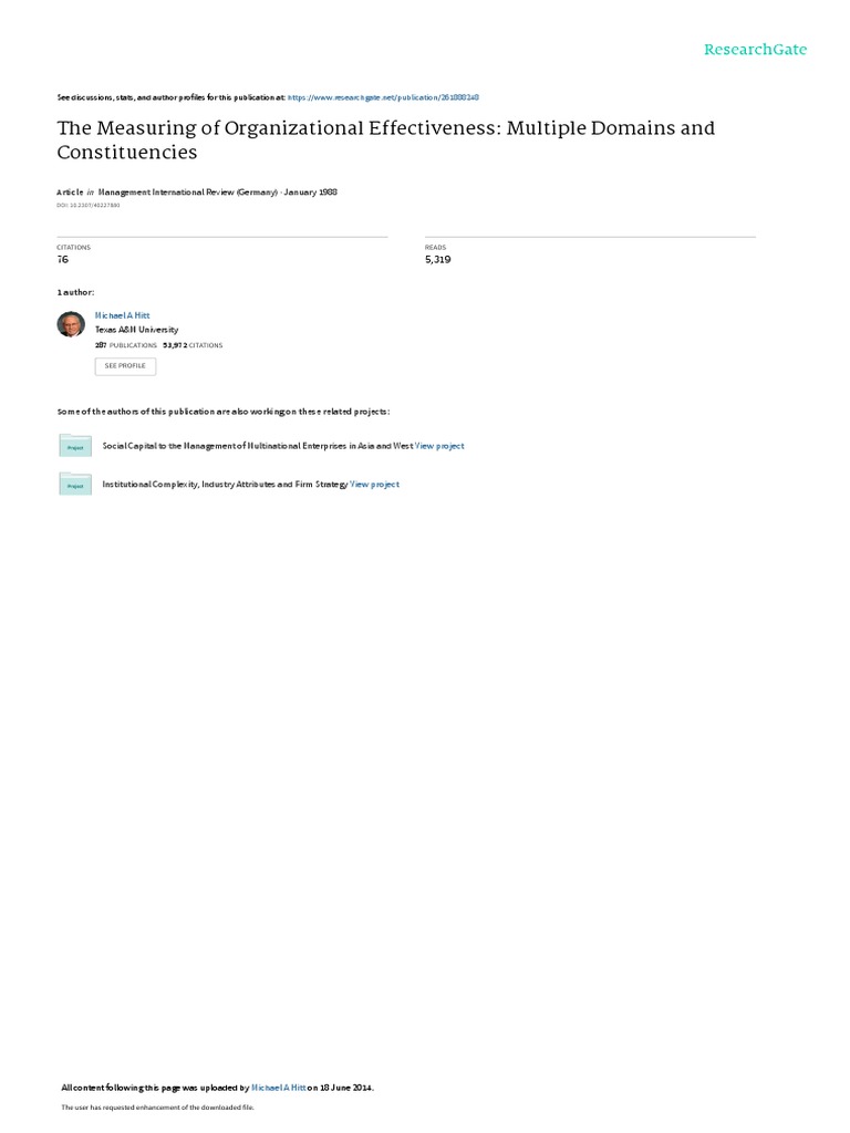 The Measuring of Organizational Effectiveness: Multiple Domains and ...
