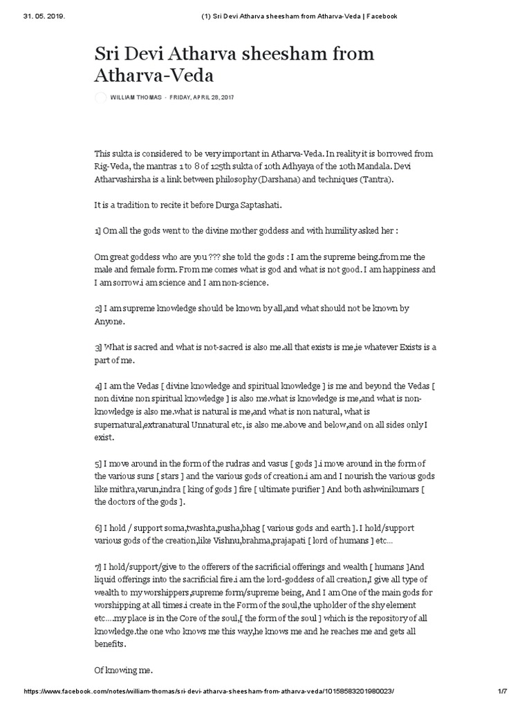 Sri Devi Atharva Sheesham From Atharva-Veda - Facebook | PDF | Devi ...