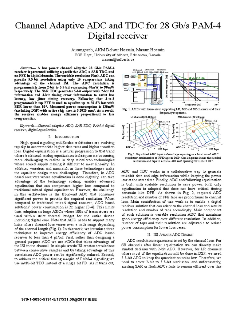 Channel Adaptive ADC and TDC For 28 Gb/s PAM-4 Digital Receiver | PDF ...