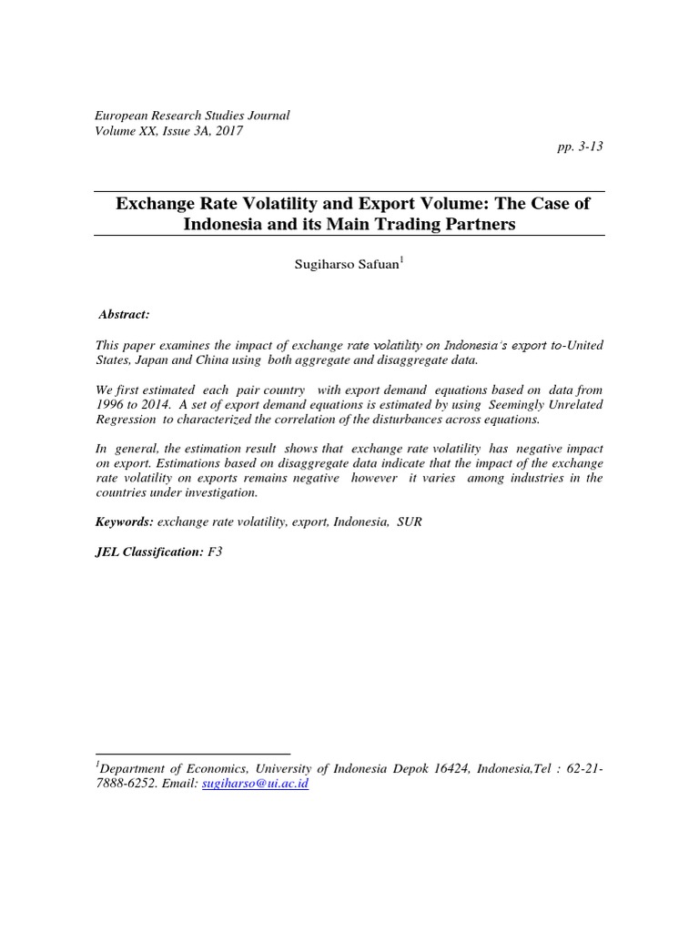 Exchange Rate Volatility and Export Volume: The Case of Indonesia and ...