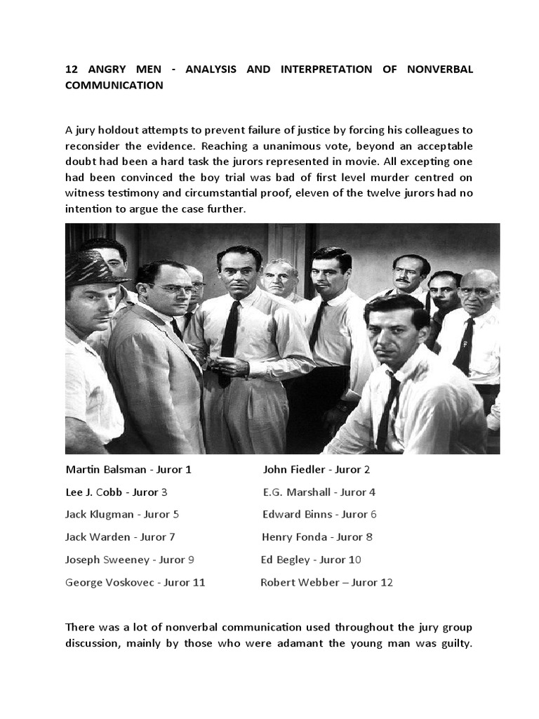 12 Angry Men - Analysis and Interpretation of Nonverbal Communication ...