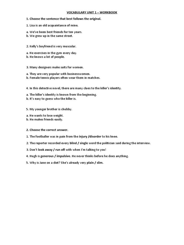 Vocabulary Unit 1-Workbook | PDF