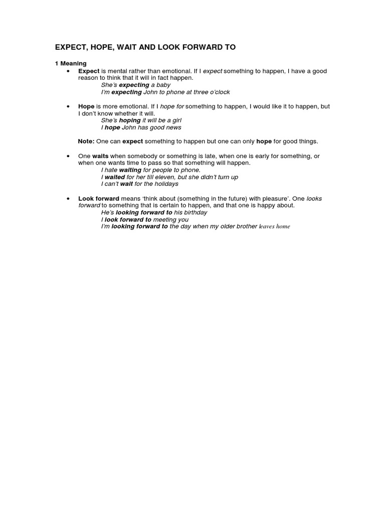 Expect, Hope, Wait and Look Forward To | PDF