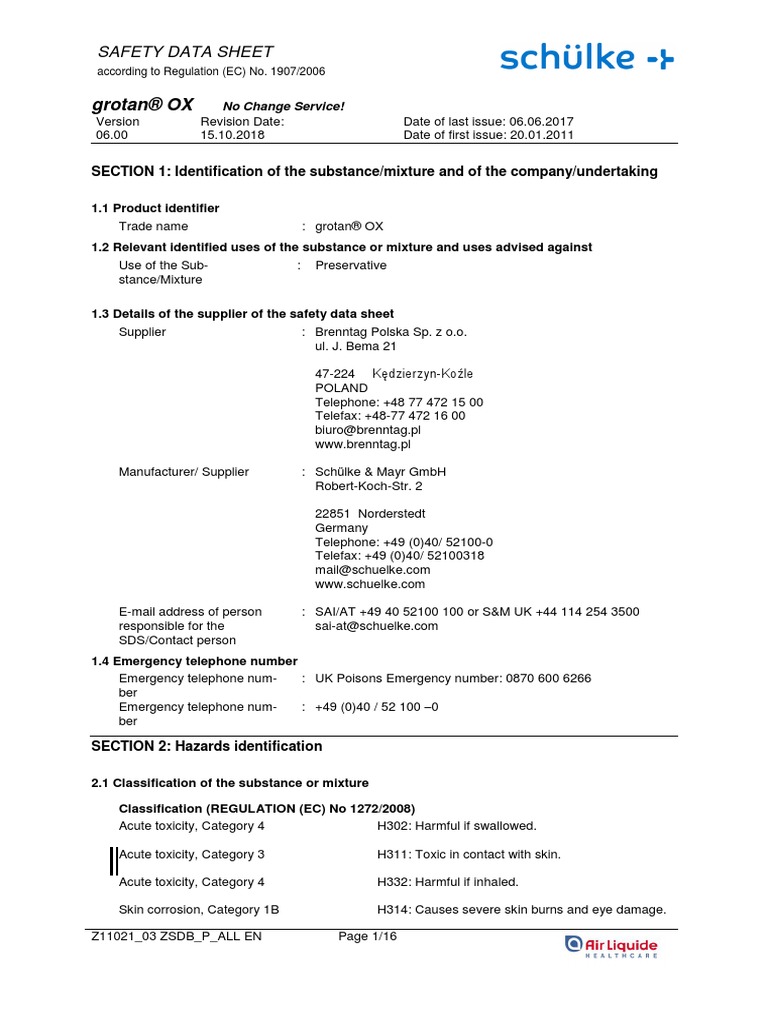 Grotan® OX: Safety Data Sheet | PDF | Dangerous Goods | Toxicity