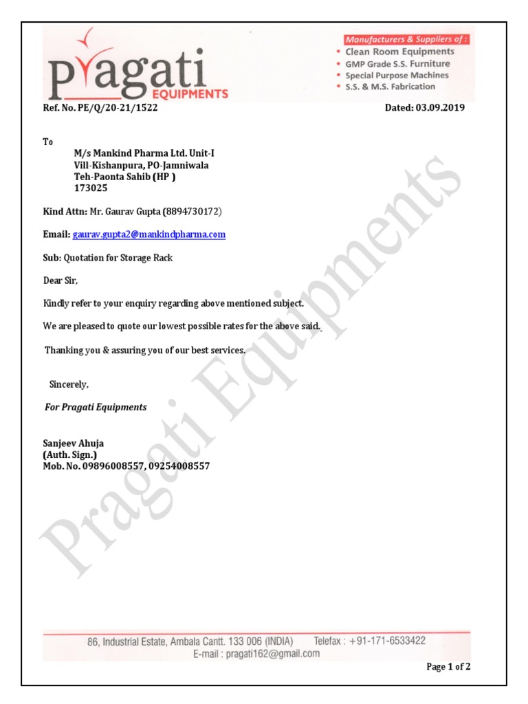 Storage Rack Quotation | PDF | Payments | Government