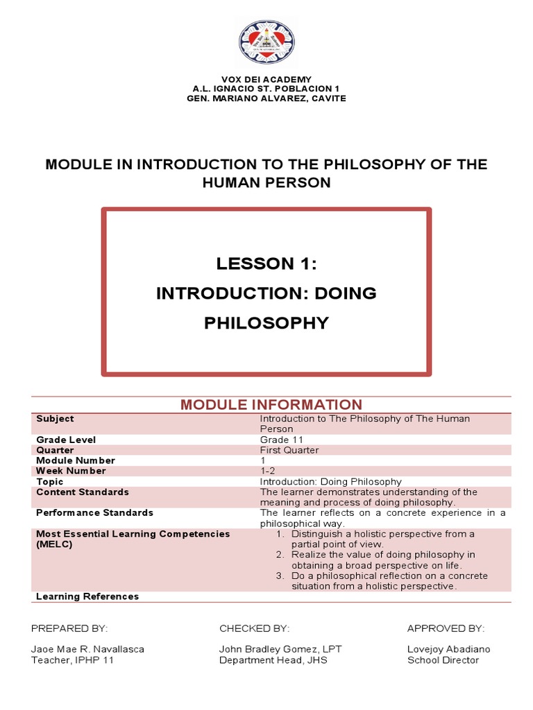 Introduction To The Philosophy of The Human Person 11 Module Week 1-2 ...