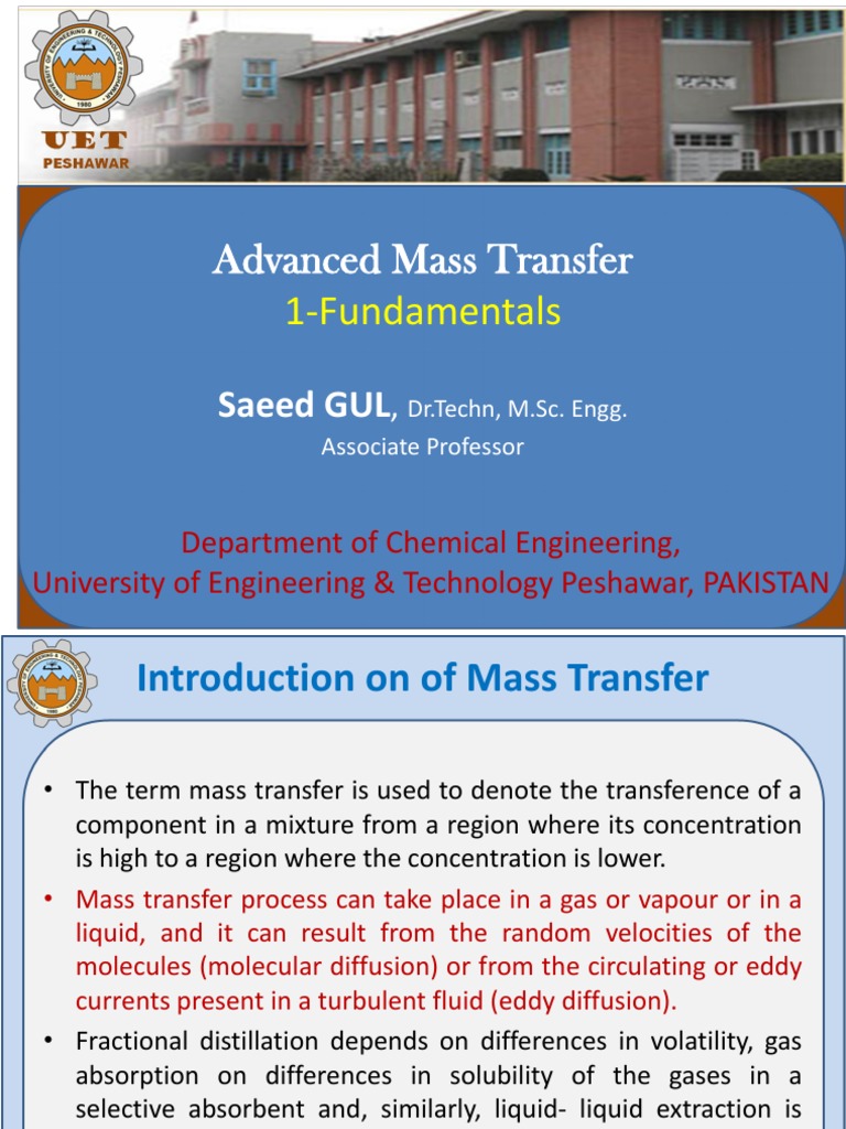 1 Mass Transfer PDF | PDF | Diffusion | Mass Transfer