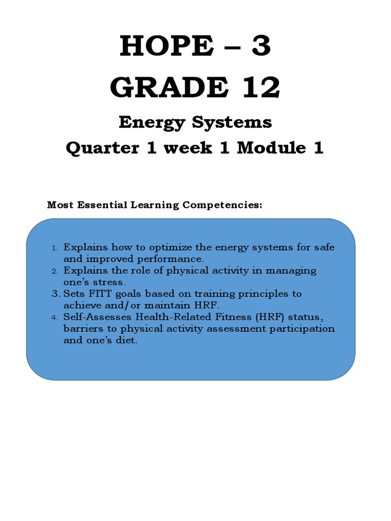 Hope - 3 Grade 12: Energy Systems Quarter 1 Week 1 Module 1 | PDF ...
