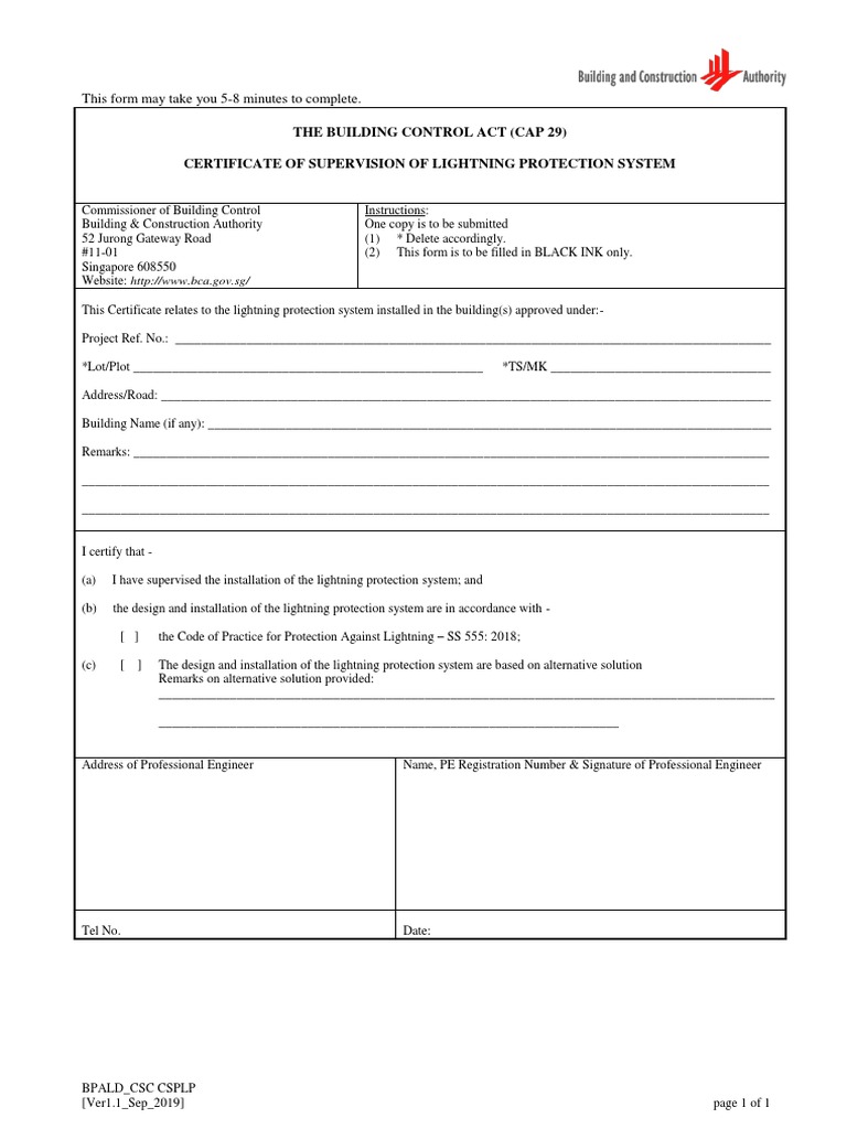 Certificate of Supervision of Lightning Protection System | PDF ...