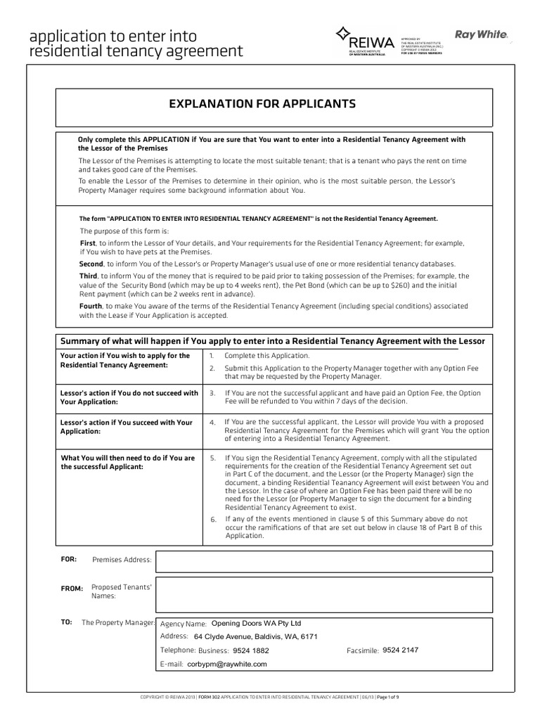 Residential Tenancy Application | PDF | Lease | Leasehold Estate