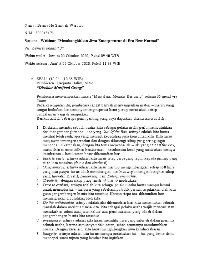 Resume Webinar Kewirausahaan | PDF
