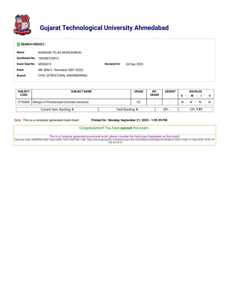 Me 3RD Sem Remedial Result | PDF