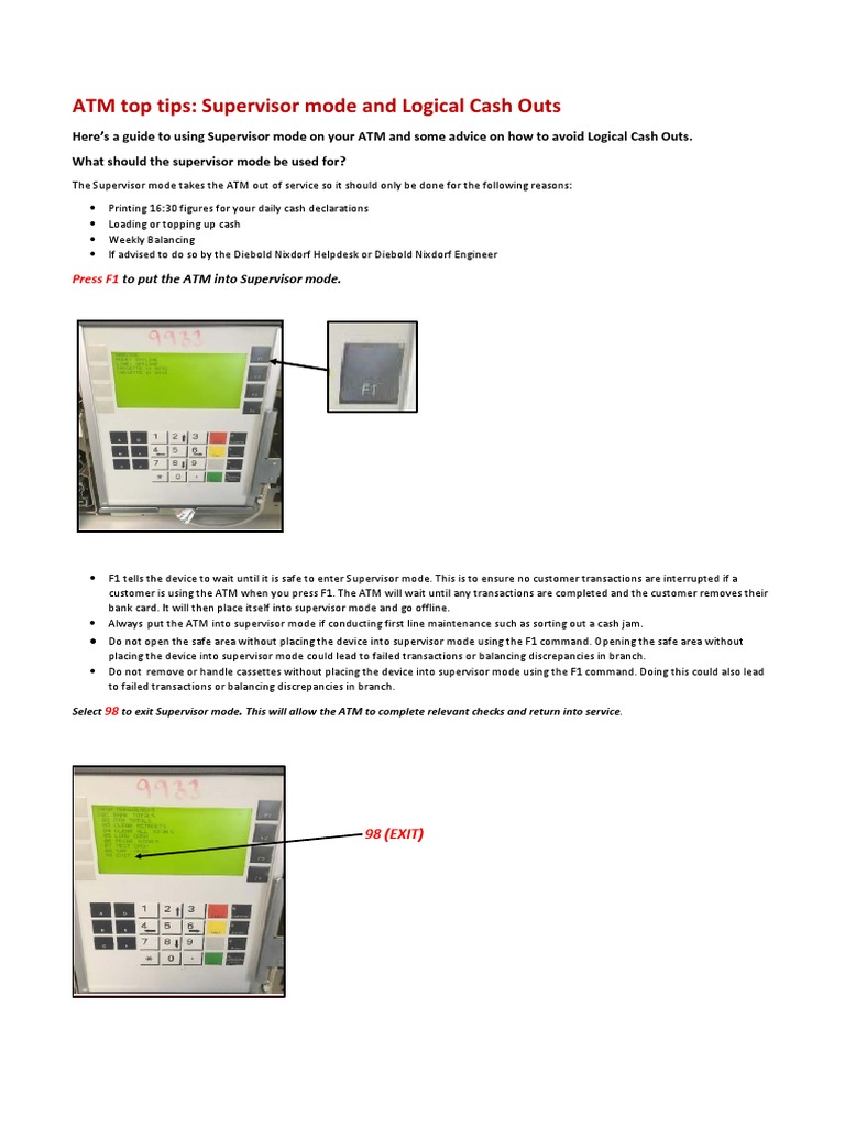 ATM Top Tips: Supervisor Mode and Logical Cash Outs | PDF | Automated ...