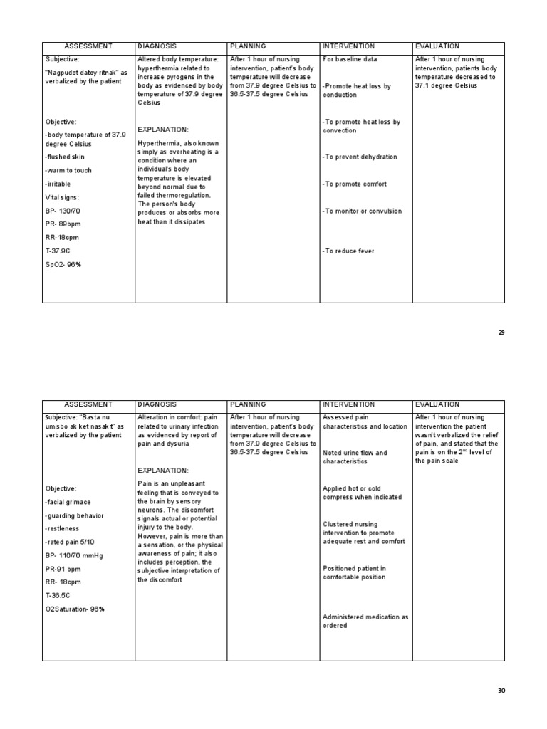 Nursing Care Plan for Fever, Pain, Weakness, Loss of Appetite | PDF ...