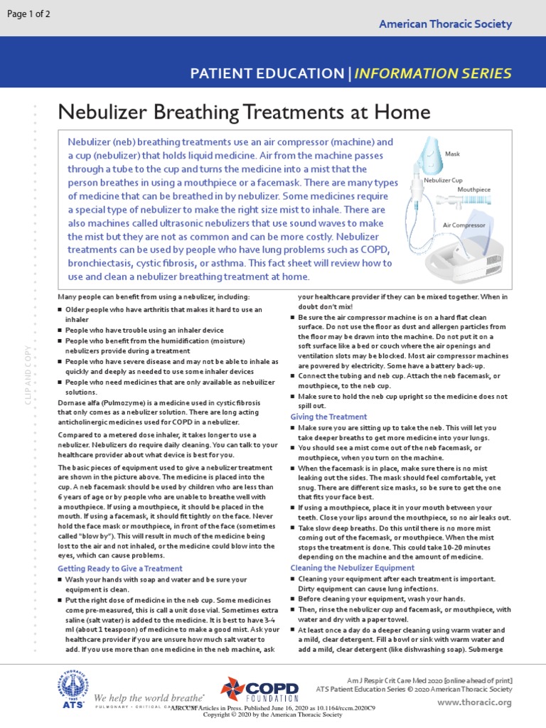 Nebulizer Breathing Treatments at Home: Patient Education | PDF ...