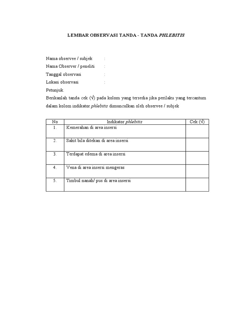 Lembar Observasi Phlebitis | PDF