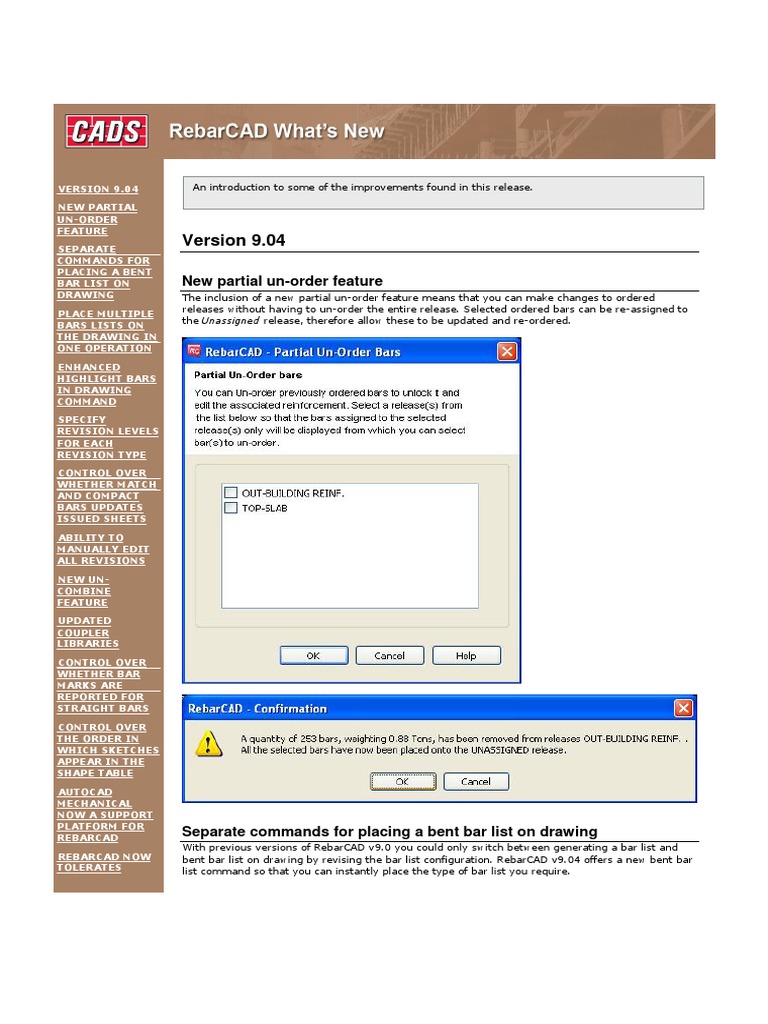 RebarCAD What's New in V9.04 | PDF | Auto Cad | Microsoft Excel