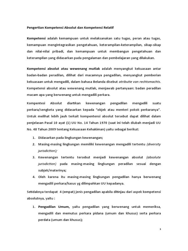Pengertian Kompetensi Absolut Dan Kompetensi Relatif | PDF
