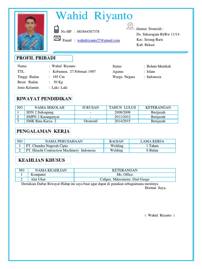 CV Wahid Riyanto PDF | PDF