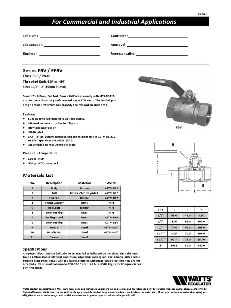 FBV-EFBV - Ball Valve | PDF | Valve | Building Materials