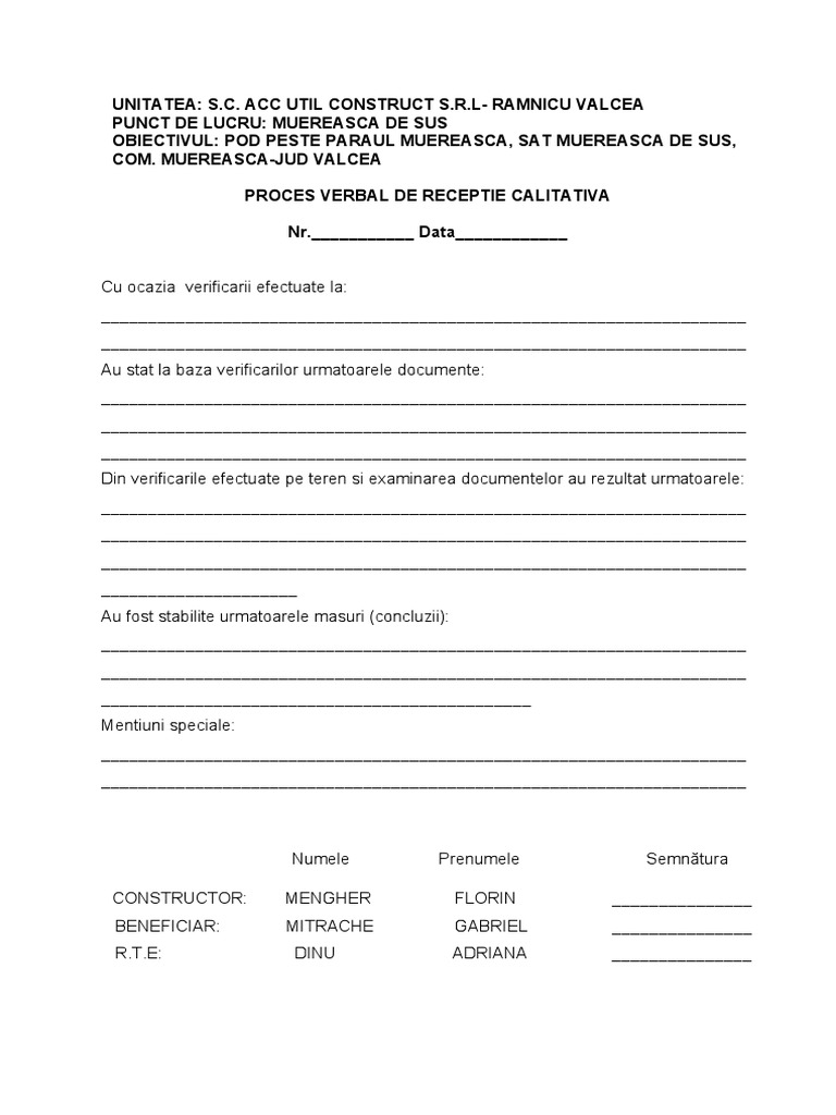 PV Receptie Calitativa Pod | PDF