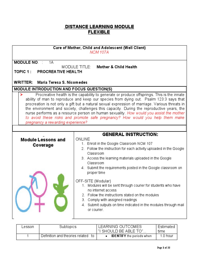 Distance Learning Module Flexible: NCM 107A | PDF | Menstrual Cycle ...