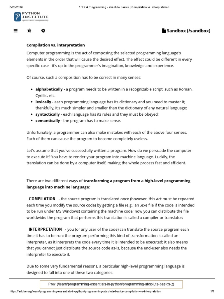1.1.2.4 Programming - Absolute Basics - Compilation vs. Interpretation ... 1.1.2.4 Programming - Absolute Basics - Compilation vs. Interpretation ...