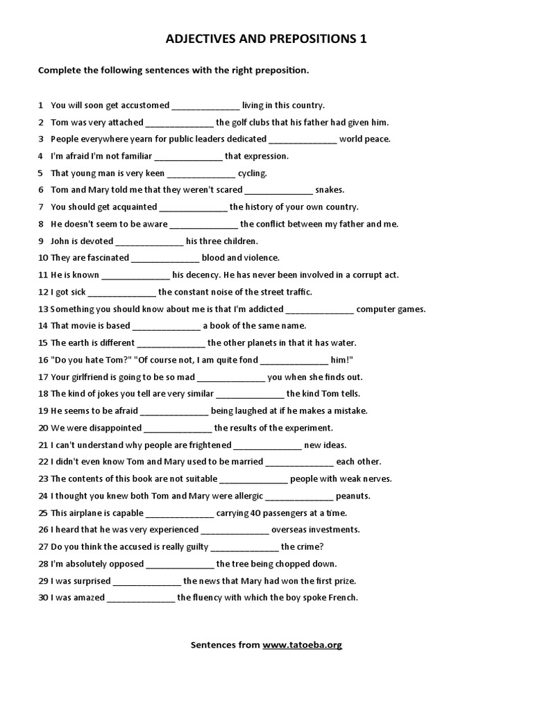 Adjectives and Prepositions 1 | PDF