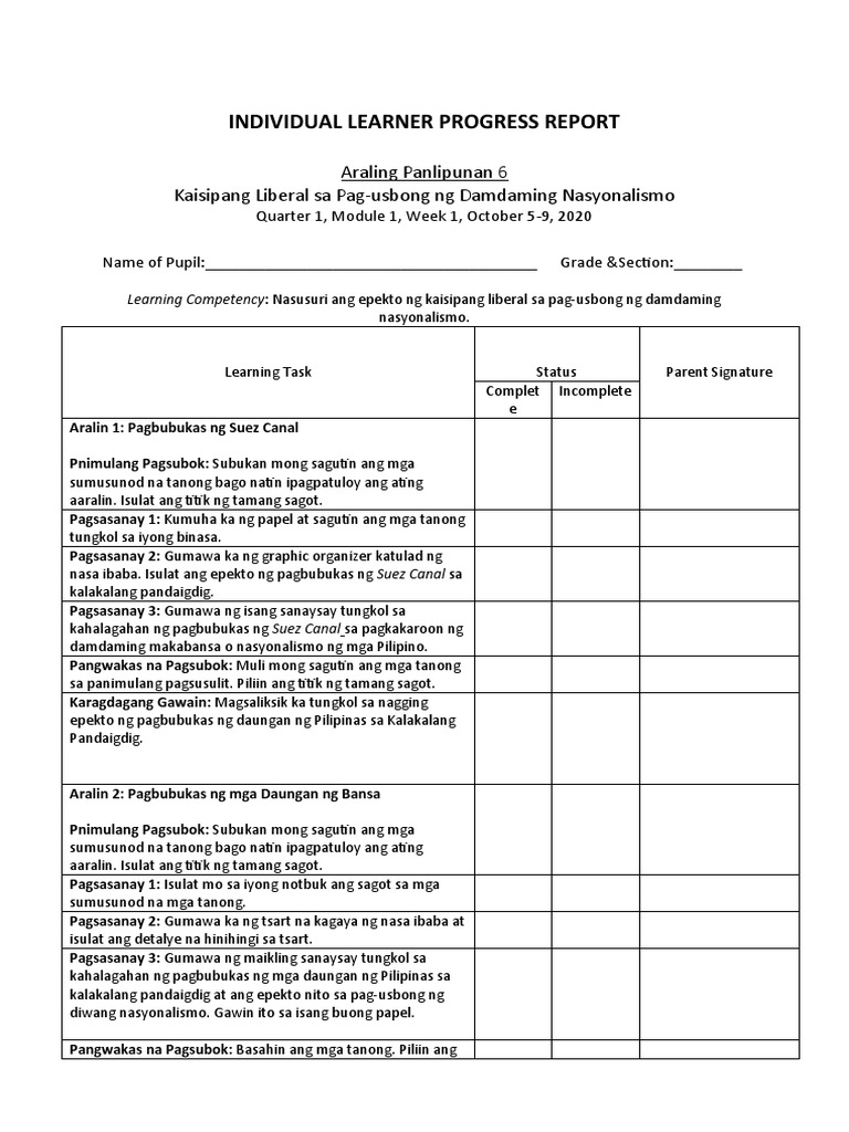 Individual Learner Progress Report | PDF