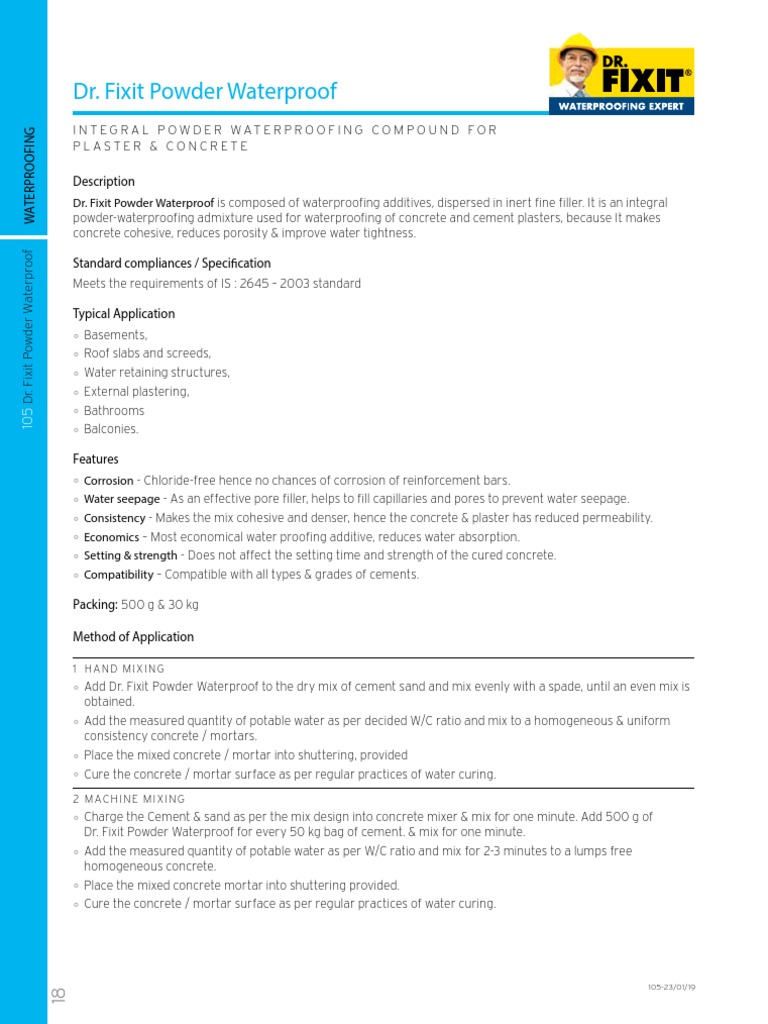 105 DR Fixit Powder Waterproof | PDF | Mortar (Masonry) | Concrete